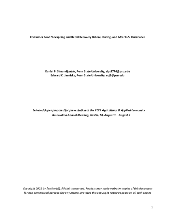 (PDF) Consumer Food Stockpiling and Retail Recovery Before, During, and ...