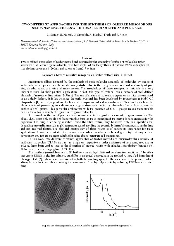 (PDF) Two different approaches for the synthesis of mesoporous silica ...