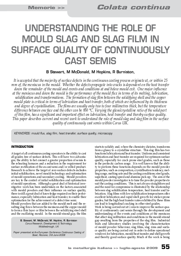 (PDF) Understanding the role of mould slag and slag film in surface ...