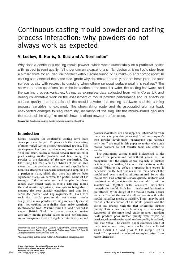 (PDF) Interaction of Mould Powder and Casting Performance