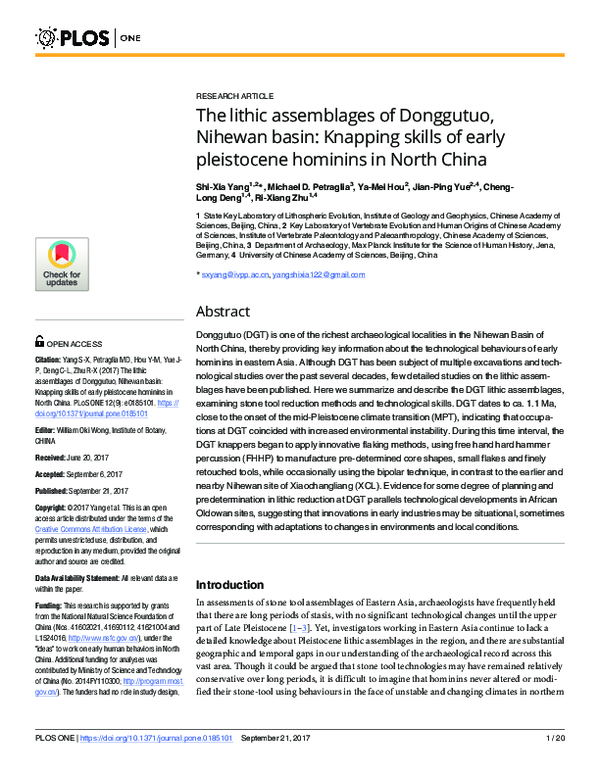 (PDF) The lithic assemblages of Donggutuo, Nihewan basin: Knapping skills of Early Pleistocene ...
