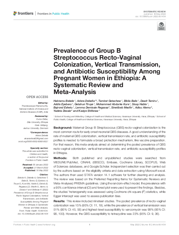 (PDF) Prevalence of Group B Streptococcus Recto-Vaginal Colonization, Vertical Transmission, and ...