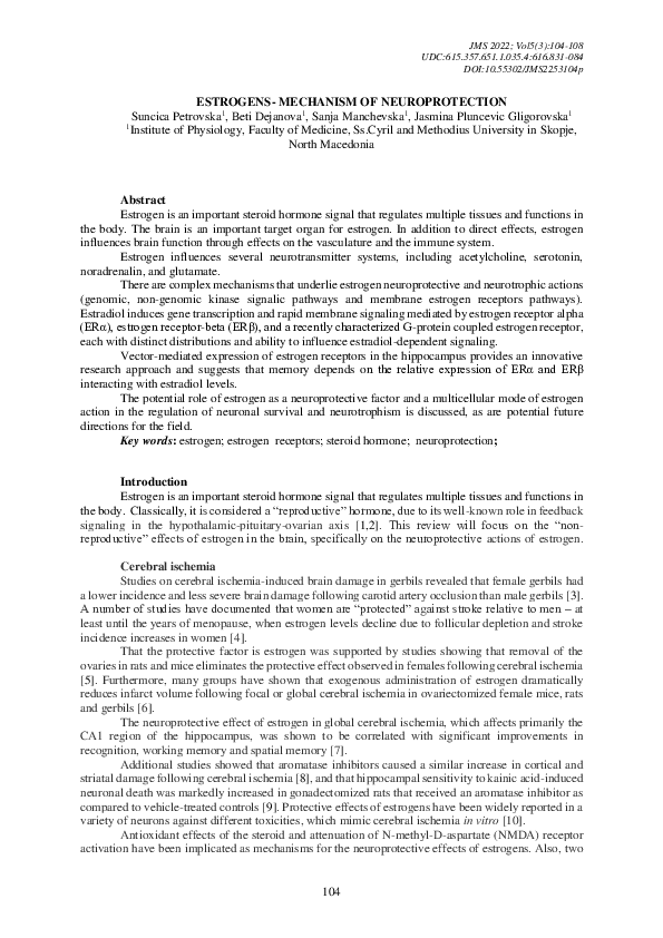 (PDF) The ESTROGEN-MECHANISM OF NEUROPROTECTION | Sanja Mancevska - Academia.edu