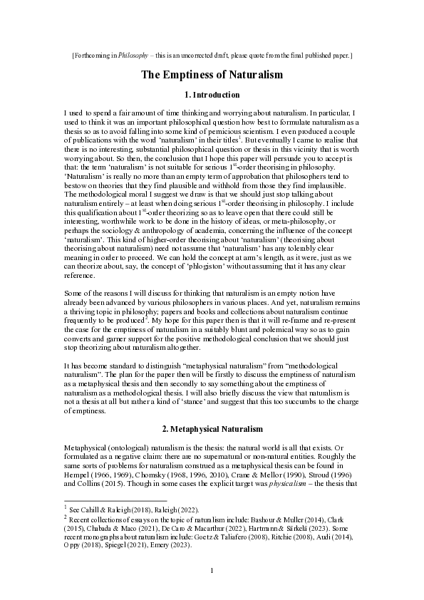 (PDF) The Emptiness of Naturalism