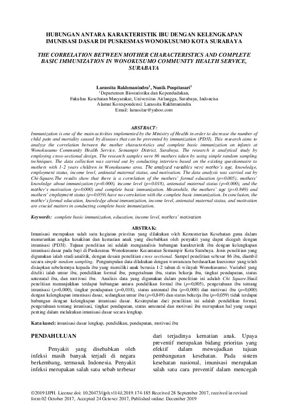 (PDF) HUBUNGAN ANTARA KARAKTERISTIK IBU DENGAN KELENGKAPAN IMUNISASI DASAR DI PUSKESMAS ...