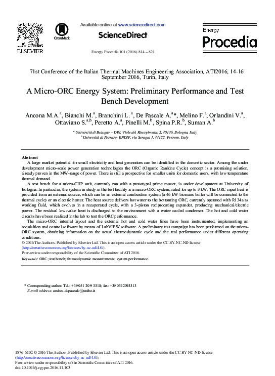 (PDF) A Micro-ORC Energy System: Preliminary Performance and Test Bench ...