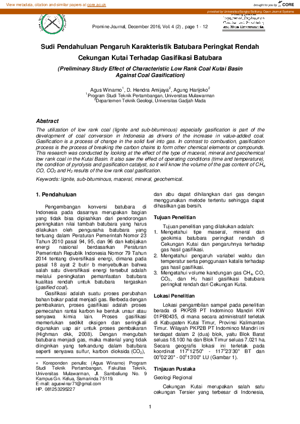 (PDF) Sudi Pendahuluan Pengaruh Karakteristik Batubara Peringkat Rendah Cekungan Kutai Terhadap ...