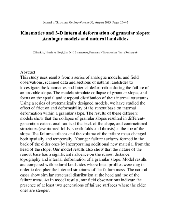 (PDF) Kinematics and 3-D internal deformation of granular slopes ...