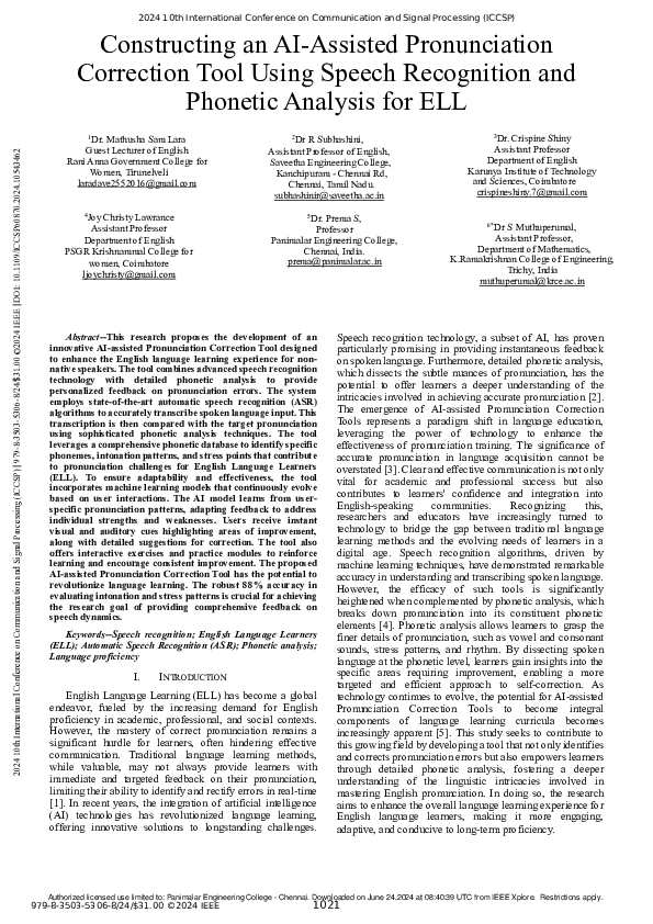 Pdf Constructing An Ai Assisted Pronunciation Correction Tool Using Speech Recognition And