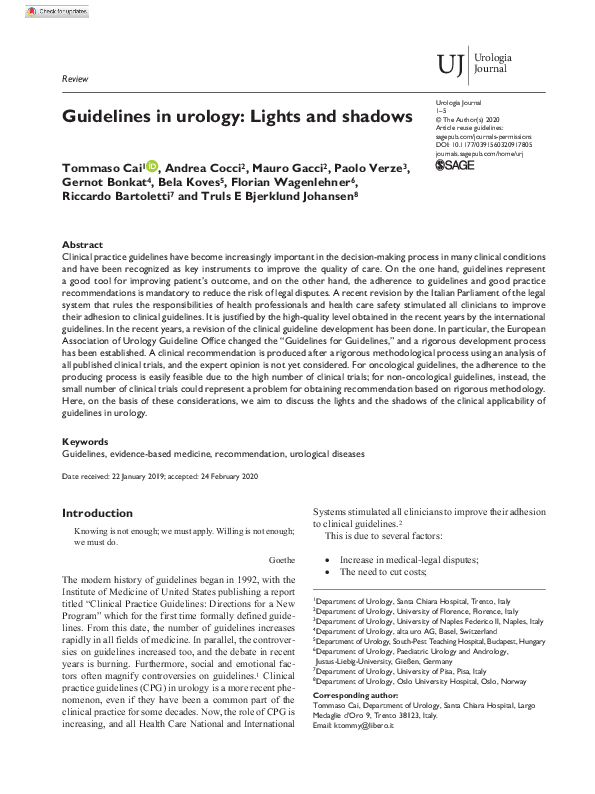 (PDF) Guidelines in urology: Lights and shadows