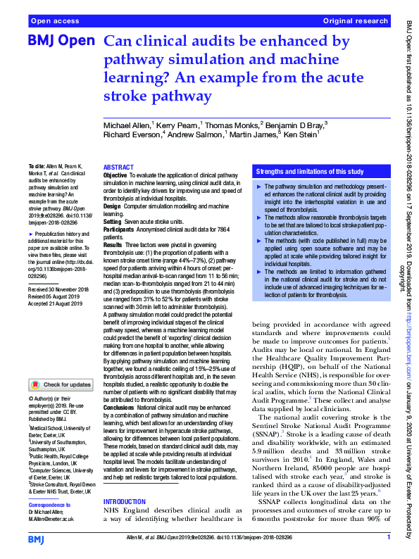 (PDF) Can clinical audits be enhanced by pathway simulation and machine ...