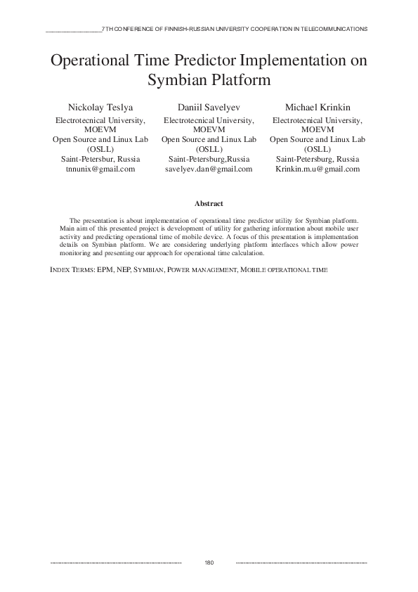 (PDF) Operational Time Predictor Implementation on Symbian Platform