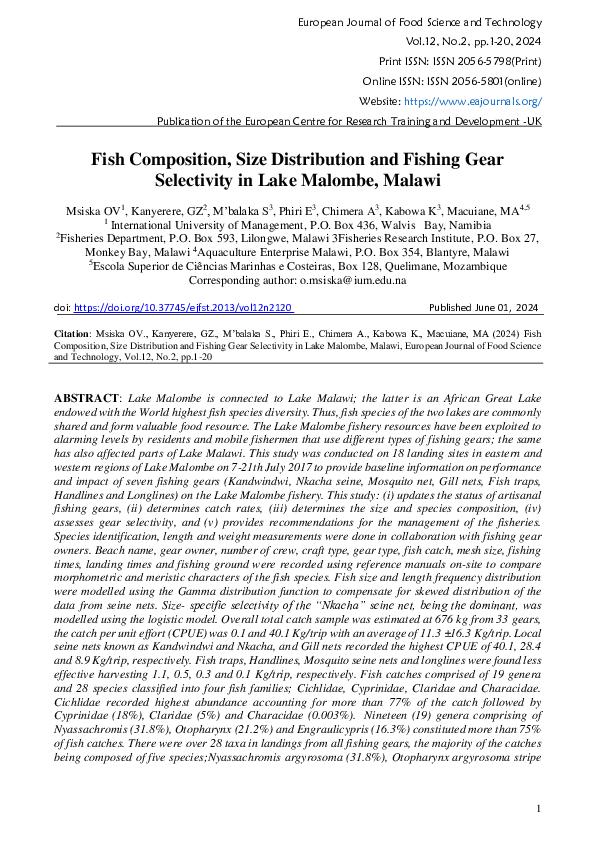 (PDF) Fish Composition, Size Distribution and Fishing Gear Selectivity ...