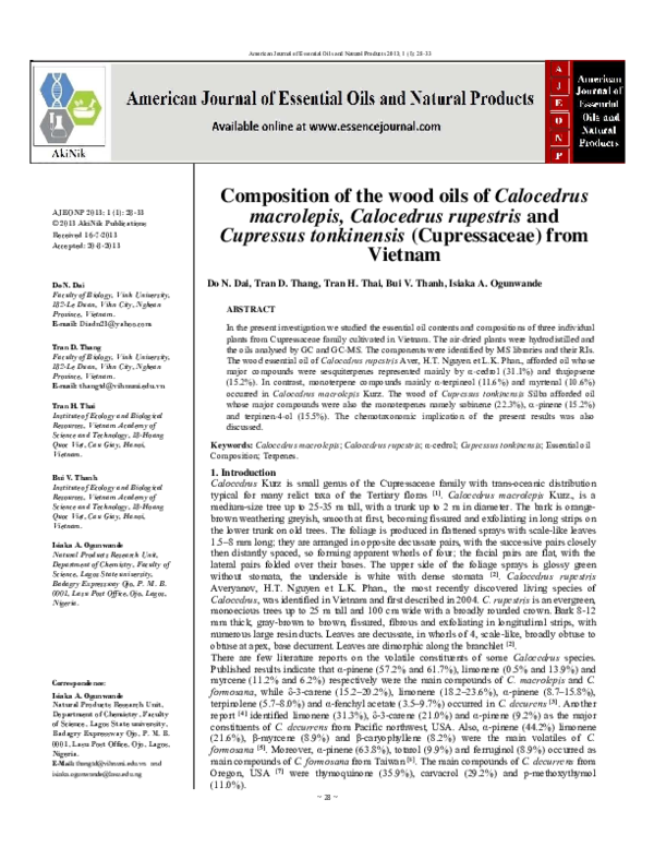 (PDF) Composition of the wood oils of Calocedrus macrolepis, Calocedrus ...