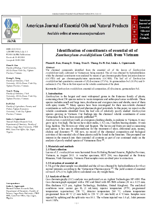 (PDF) Identification of constituents of essential oil of Zanthoxylum ...