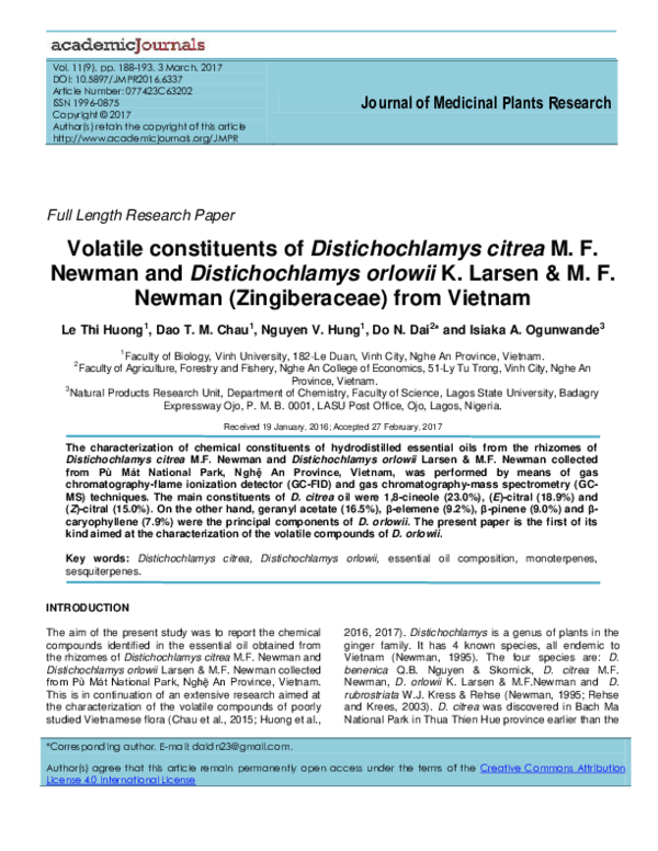(PDF) Volatile constituents of Distichochlamys citrea M. F. Newman and Distichochlamys orlowii K ...