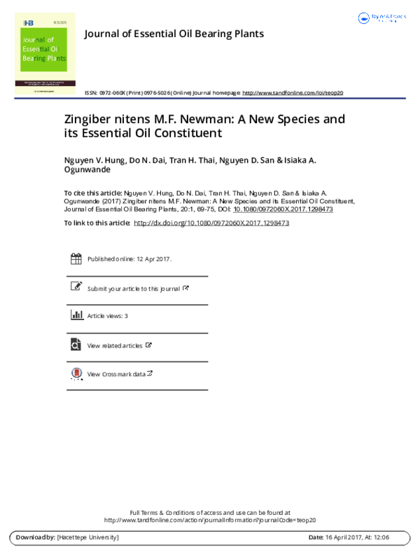 (PDF) Zingiber nitens M.F. Newman: A New Species and its Essential Oil Constituent