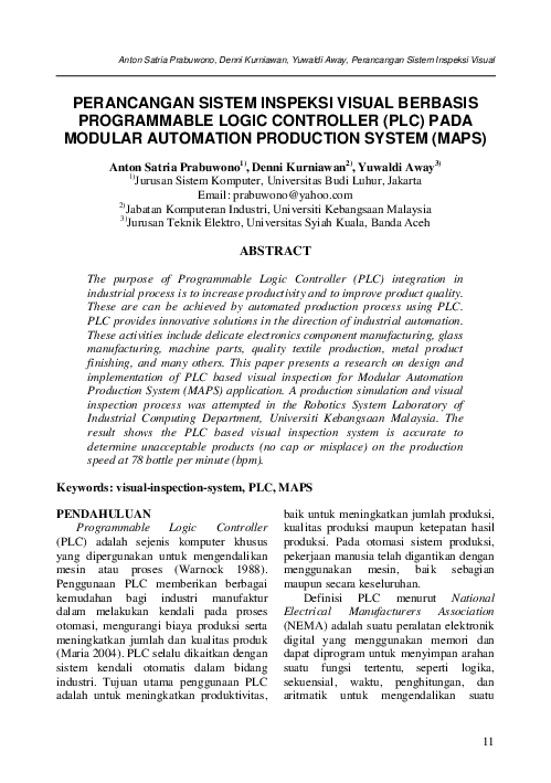 (PDF) Perancangan Sistem Inspeksi Visual Berbasis Programmable Logic Controller (PLC) Pada ...