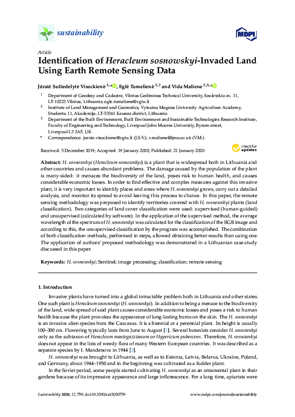 (PDF) Identification of Heracleum sosnowskyi-Invaded Land Using Earth ...