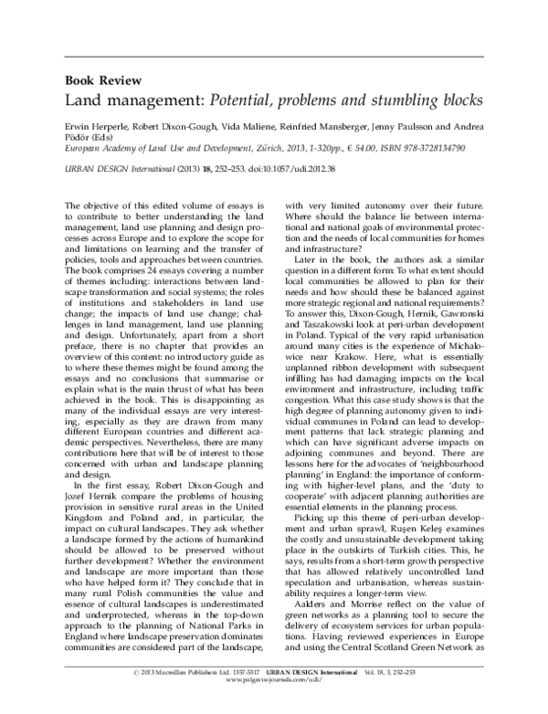 (PDF) Land management: Potential, problems and stumbling blocks