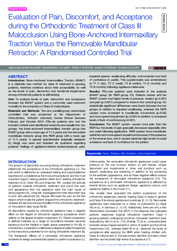 (PDF) Evaluation of Pain, Discomfort, and Acceptance during the ...