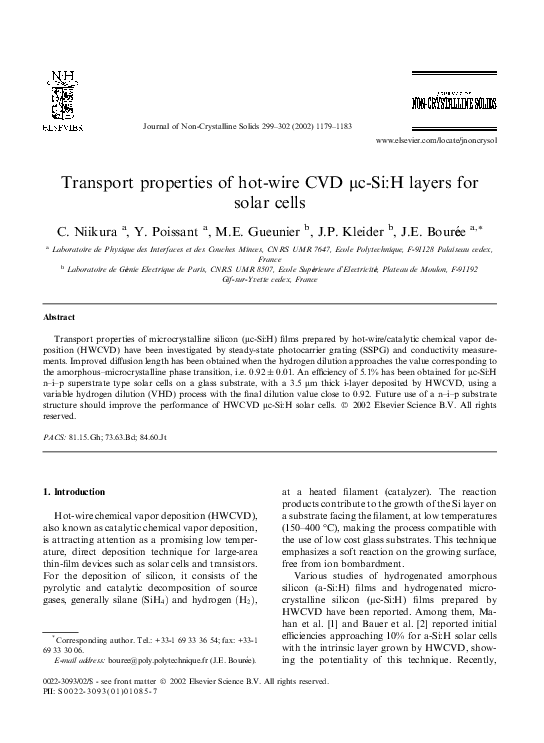 (PDF) Transport properties of hot-wire CVD μc-Si:H layers for solar cells