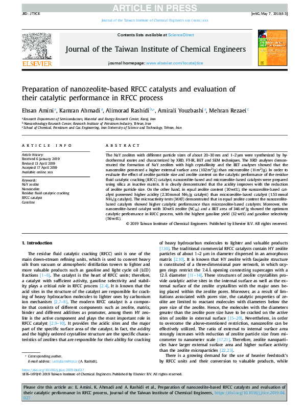 (PDF) Preparation of nanozeolite-based RFCC catalysts and evaluation of ...