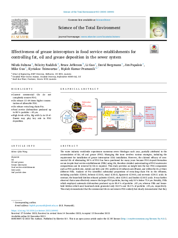(PDF) Effectiveness of Grease Interceptors in Food Service ...