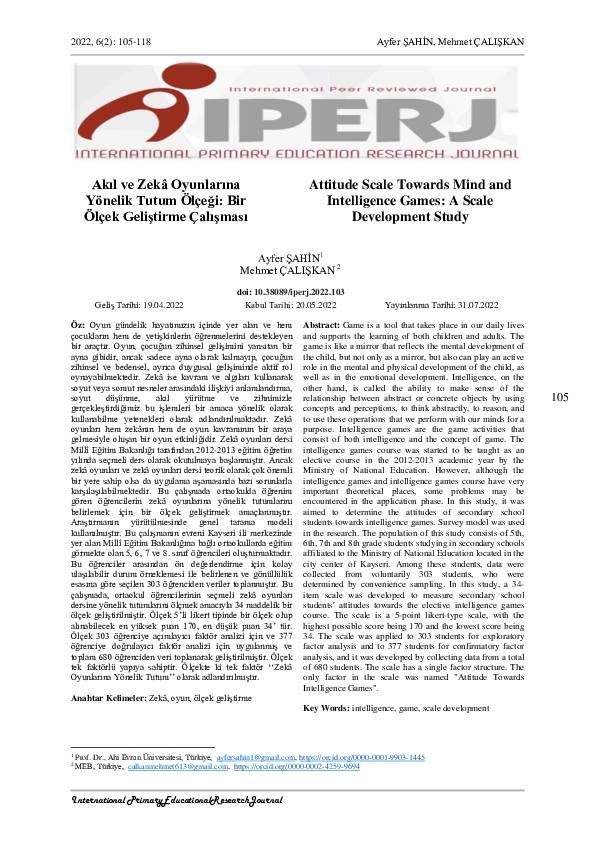 (PDF) Attitude Scale Towards Mind and Intelligence Games: A Scale Development Study