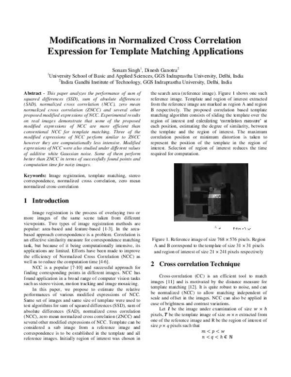 Pdf Modifications In Normalized Cross Correlation Expression For Template Matching Applications