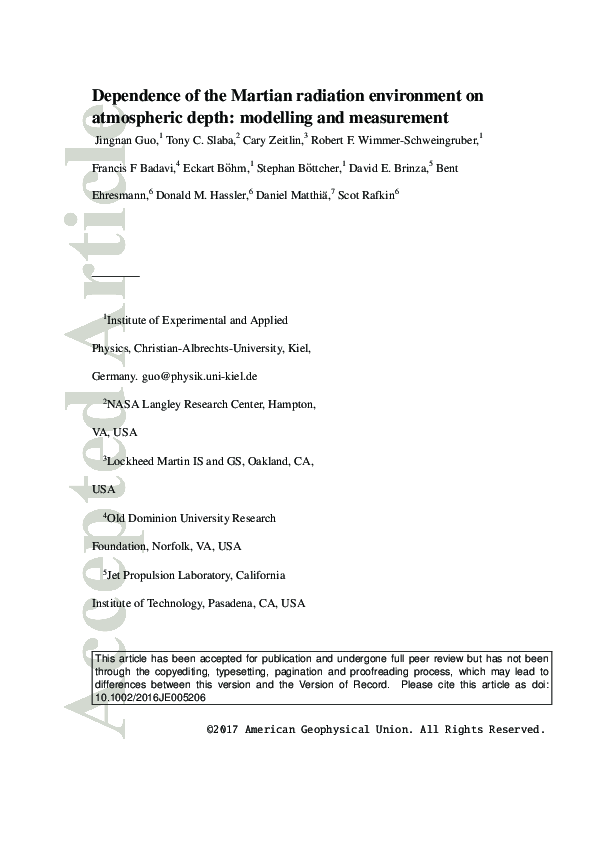 (PDF) Dependence of Martian radiation environment on atmospheric depth ...