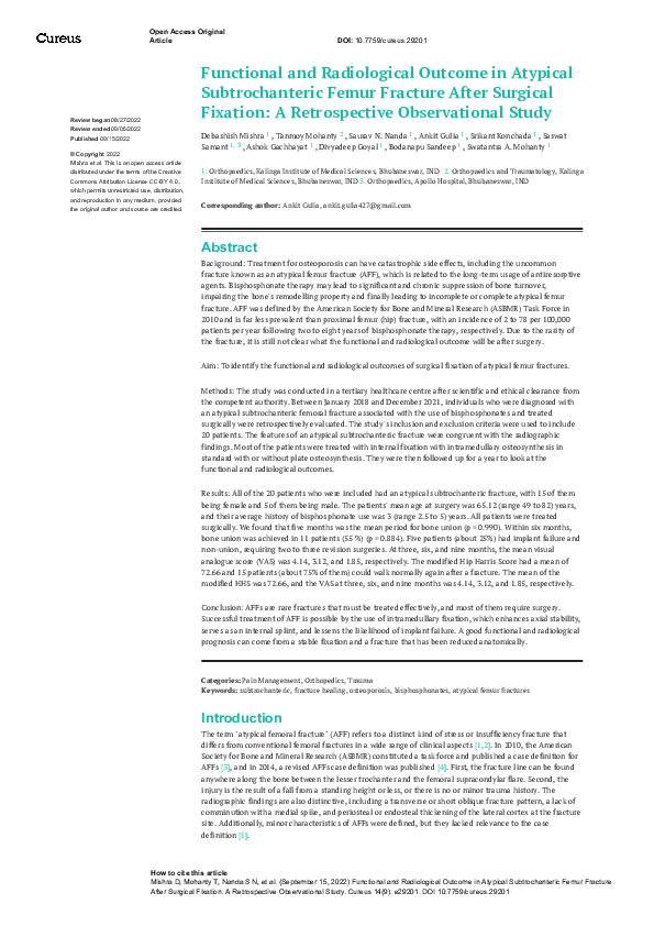 (PDF) Functional and Radiological Outcome in Atypical Subtrochanteric Femur Fracture After ...