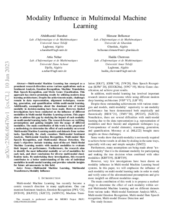 (PDF) Modality Influence in Multimodal Machine Learning