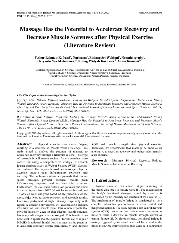 (PDF) Massage Has the Potential to Accelerate Recovery and Decrease ...