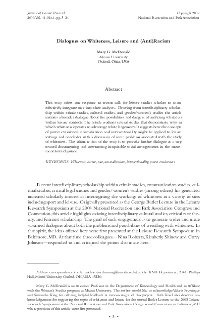 (PDF) Dialogues on Whiteness, Leisure and (Anti)Racism