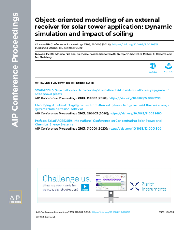 (PDF) Object-oriented modelling of an external receiver for solar tower application: Dynamic ...