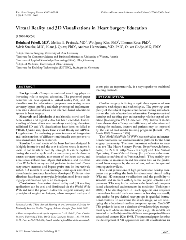 (PDF) Virtual reality and 3D visualizations in heart surgery education