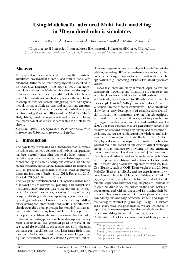 (PDF) Using Modelica for advanced Multi-Body modelling in 3D graphical ...