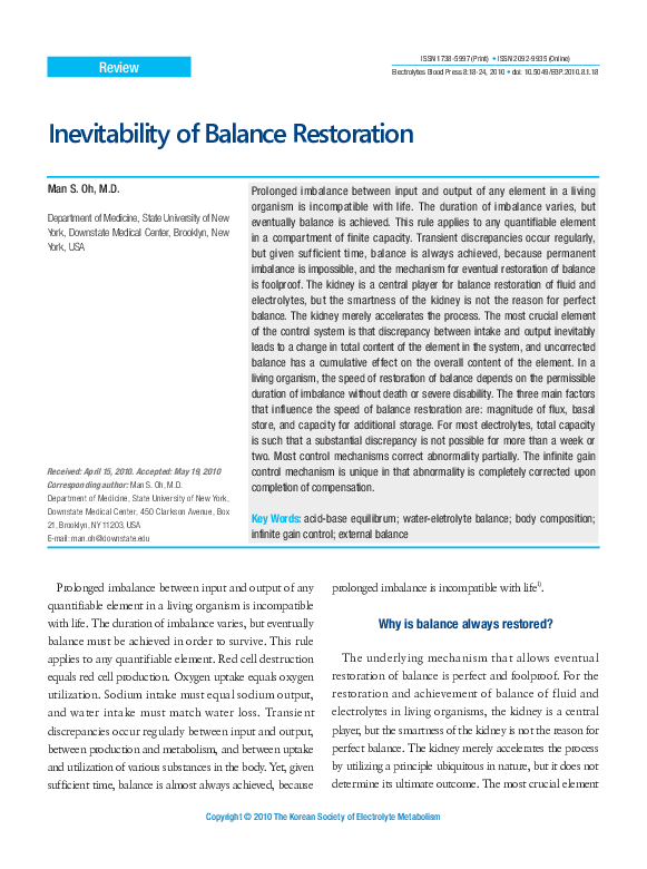 (PDF) Inevitability of balance restoration