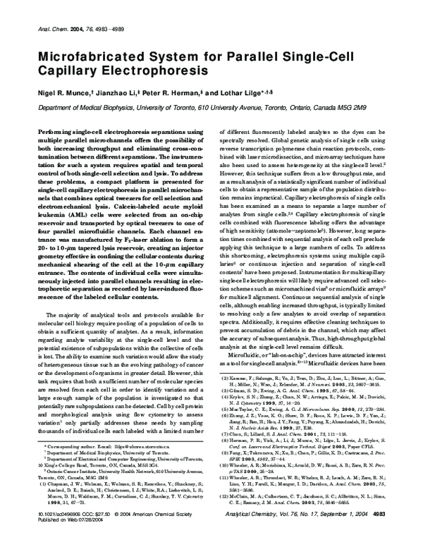 (PDF) Microfabricated System for Parallel Single-Cell Capillary ...