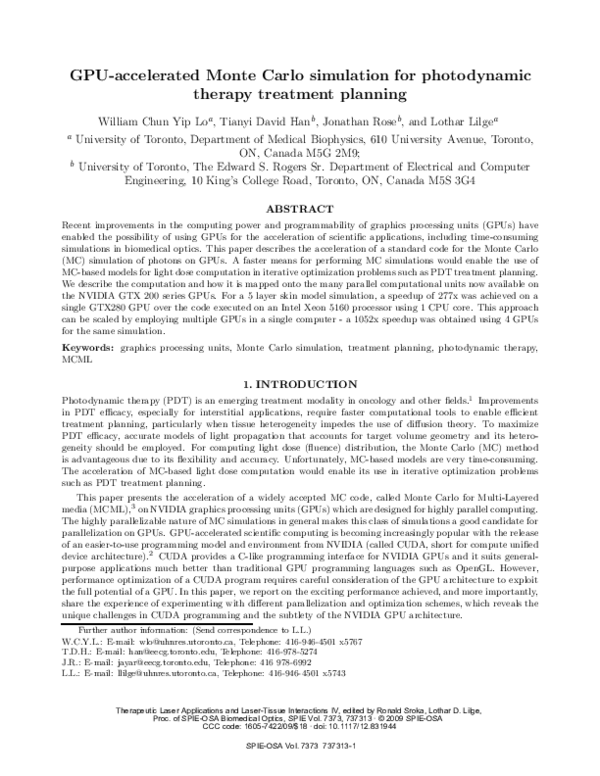 (PDF) Accelerated Monte Carlo Simulations for PDT