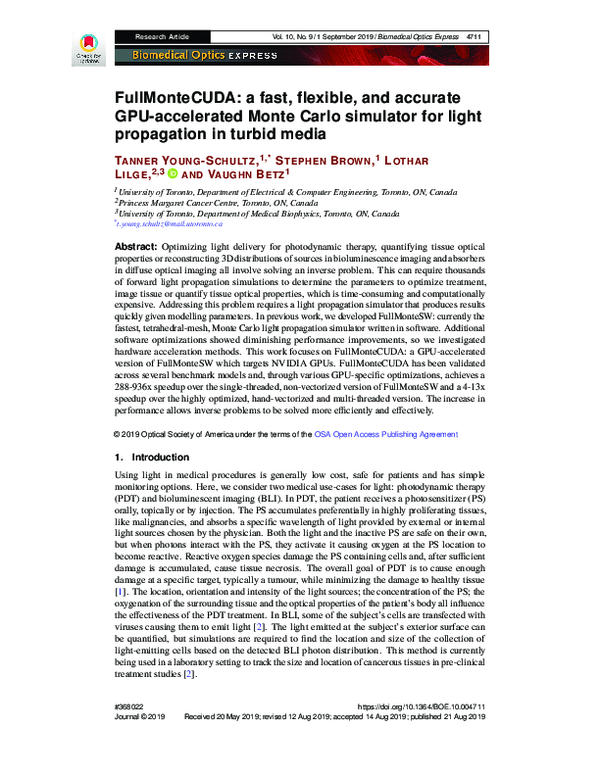 (PDF) FullMonteCUDA: a fast, flexible, and accurate GPU-accelerated Monte Carlo simulator for ...