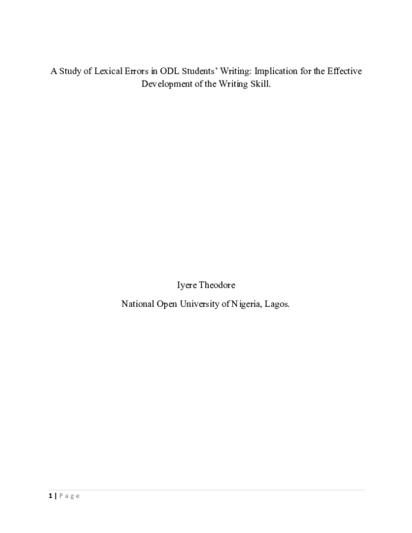 (PDF) A Study of Lexical Errors in ODL Students’ Writing: Implication ...