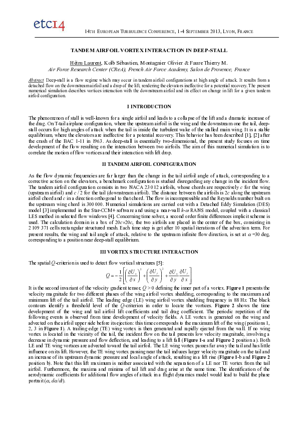 (PDF) Tandem Airfoil Vortex Interaction in Deep-Stall