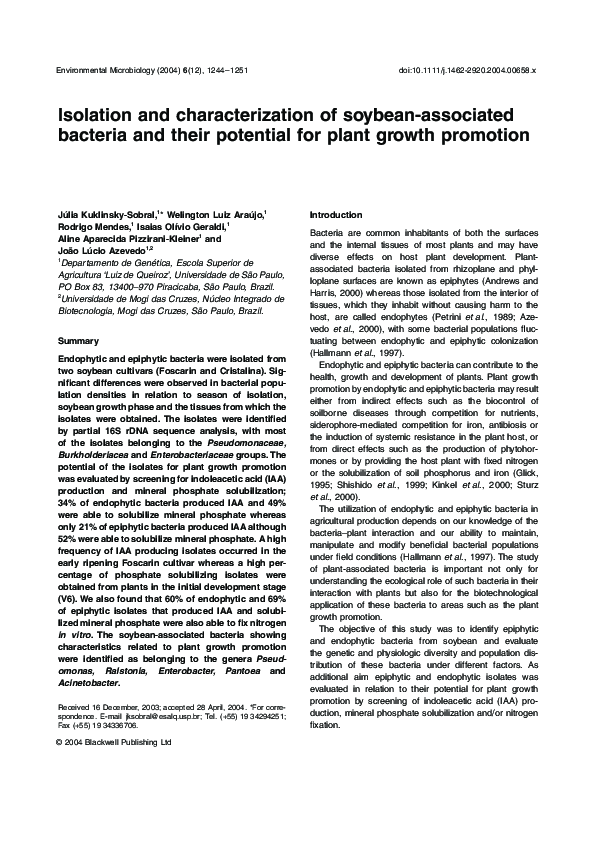 (PDF) Isolation and characterization of soybean‐associated bacteria and their potential for ...
