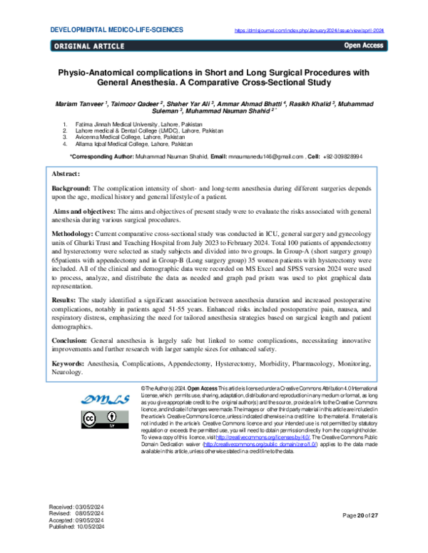 (PDF) Physio-Anatomical complications in Short and Long Surgical Procedures with General ...