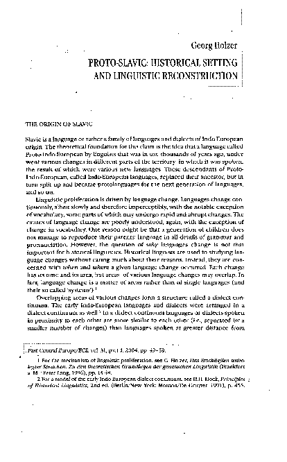 (PDF) Proto-Slavic: Historical Setting and Linguistic Reconstruction