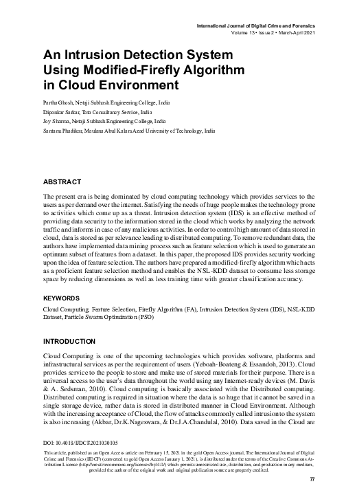(PDF) An Intrusion Detection System Using Modified-Firefly Algorithm in ... (PDF) An Intrusion Detection System Using Modified-Firefly Algorithm in ...