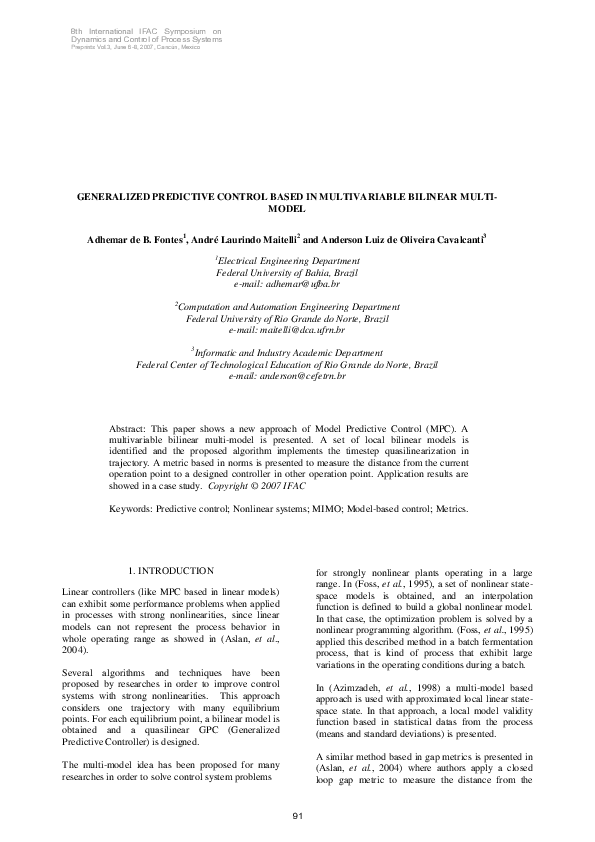 (PDF) Bilinear Multi-Model Predictive Control Approach