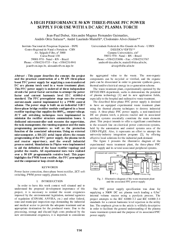 (PDF) 50 kW PFC Power Supply for DC Arc Plasma Torch